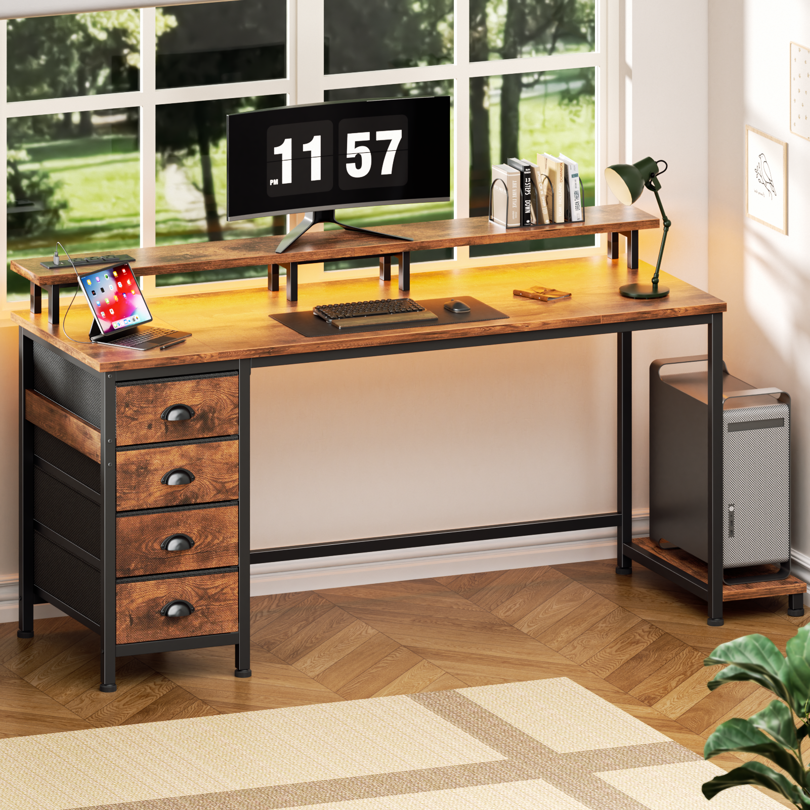 Satifur 55 inch Computer Desk with Power Outlets, Home Office Desk wit ...